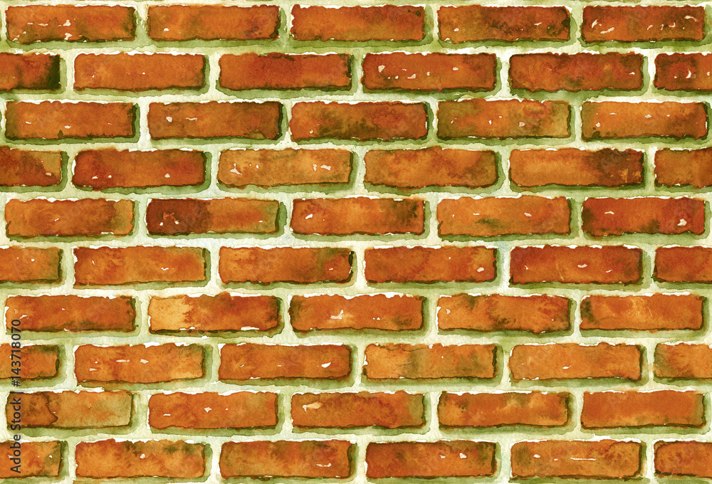 Watercolor seamless brick wall pattern. Hand painted texture and ...