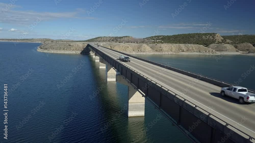 Aerial Starvation Reservoir lake bridge boat trailer travel. State Park ...