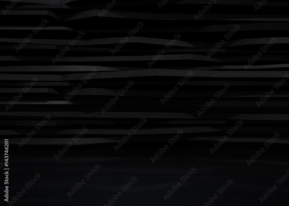 Abstract black background with layer structure. 3D rendering image ...