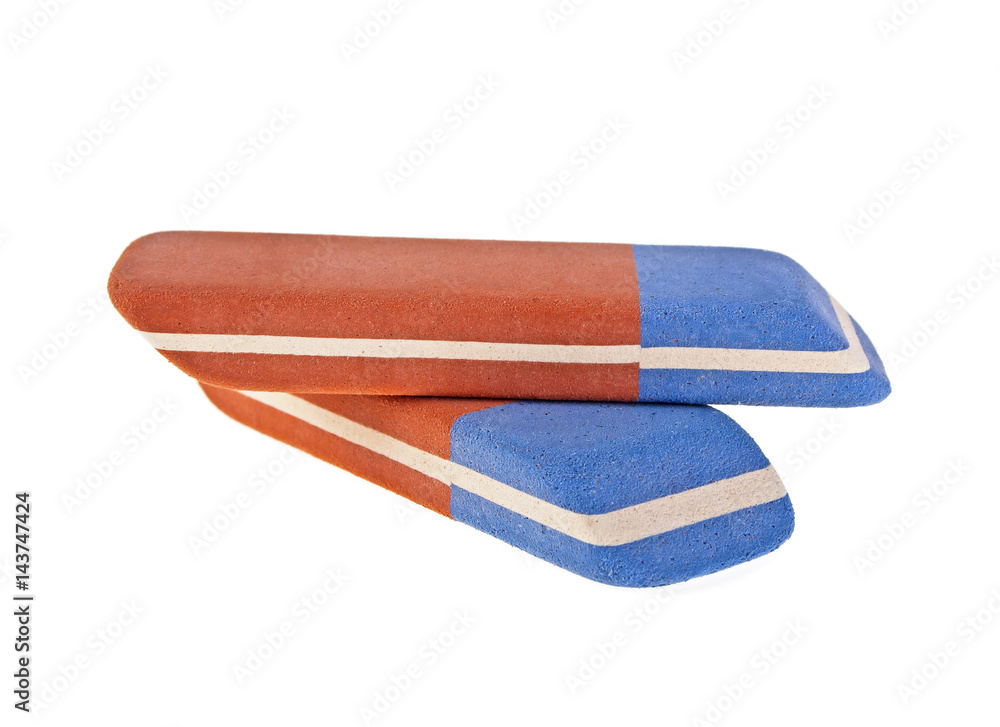 Two erasers isolated on white background Stock-Foto | Adobe Stock