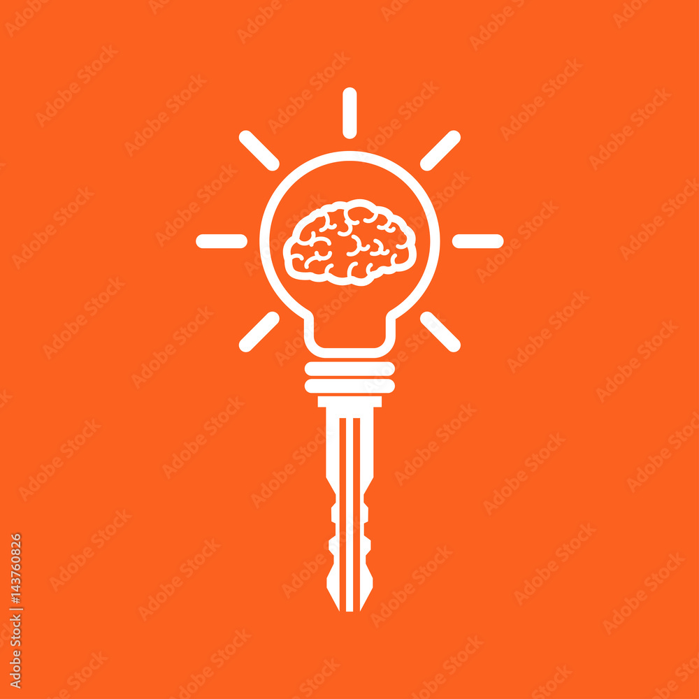 Key of idea. Creative brain sign with key symbol. Key of success ...