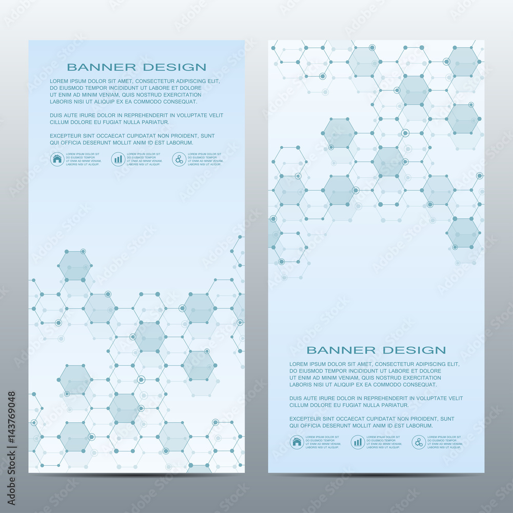 Two of modern vertical scientific banners. Molecular structure of DNA ...