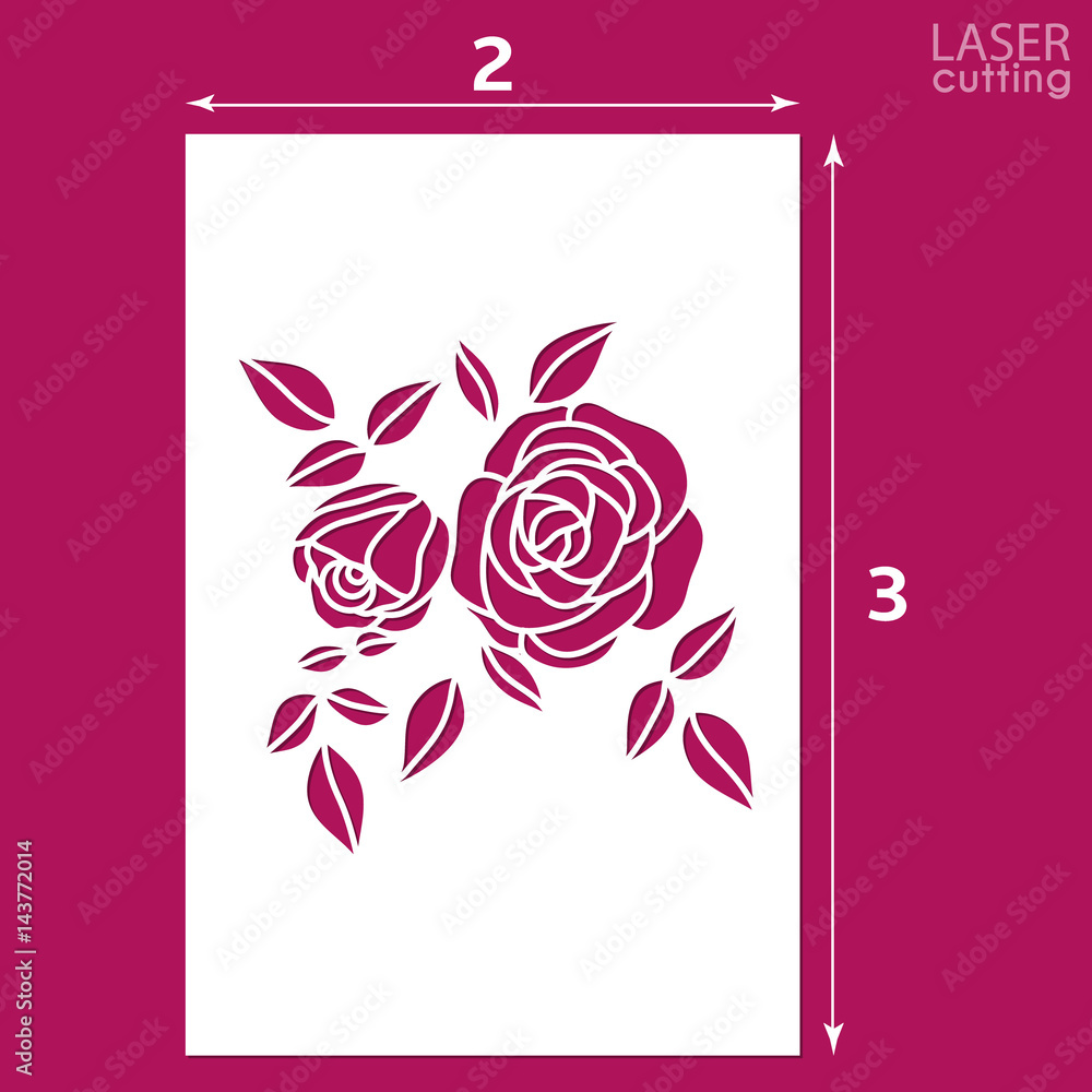 Die cut ornamental panel with pattern of roses. May be use for laser ...