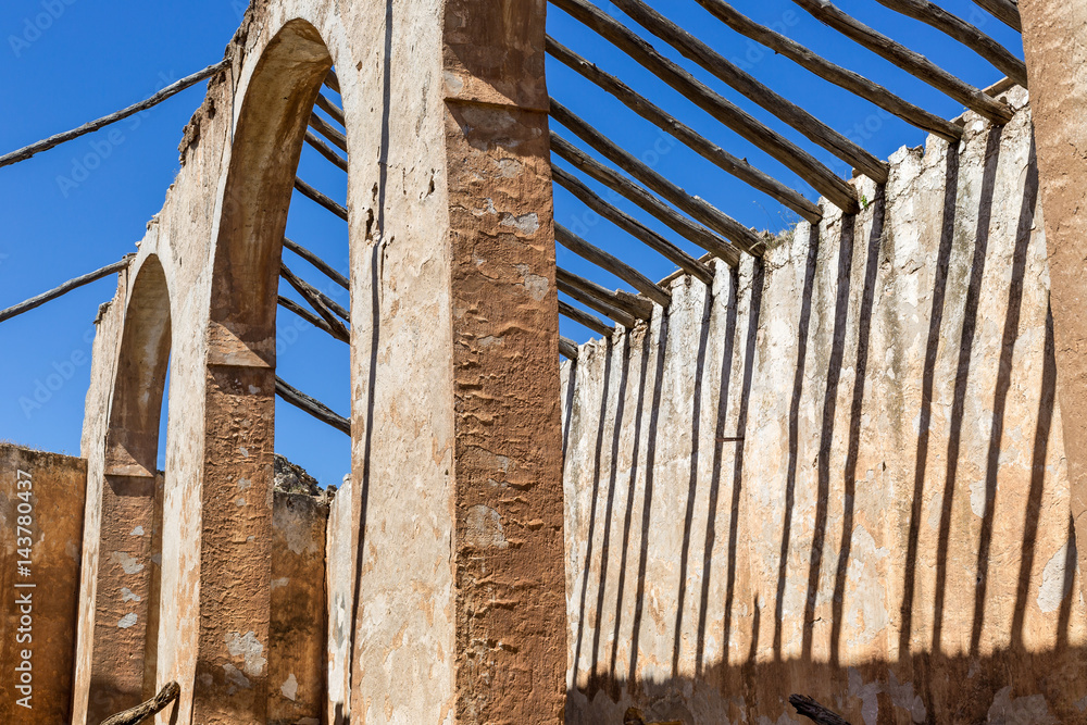 Structural elements of ancient roofless building, as bearing wall with ...