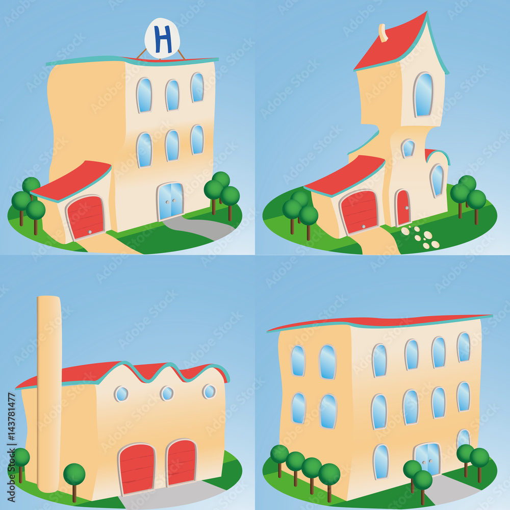 Cartoon style buildings Stock Illustration | Adobe Stock