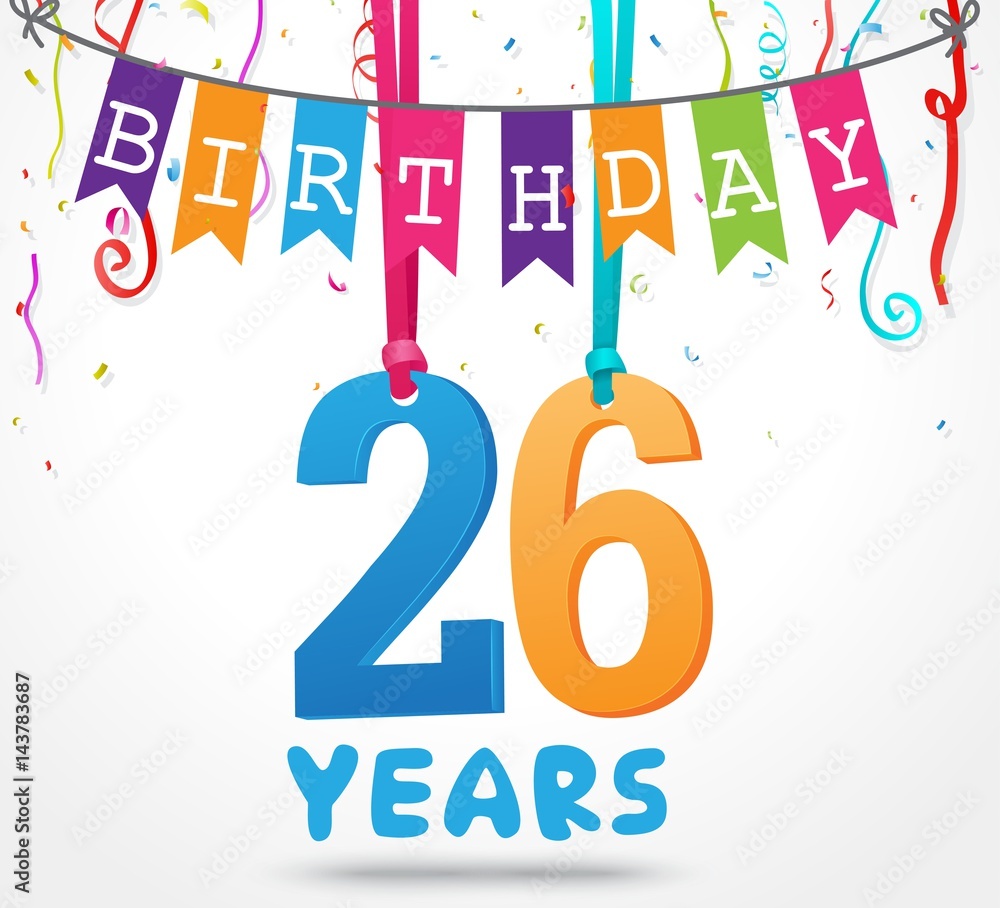 26 Years Birthday Celebration greeting card Design Stock Vector | Adobe ...