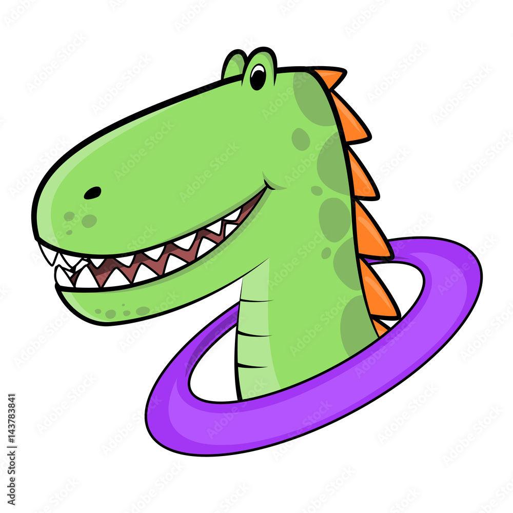 Cartoon dinosaur head popping out of a ring Stock Vector | Adobe Stock