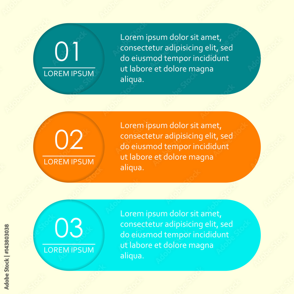 Layout workflow. Menu template. 3 steps, options, stages or levels ...