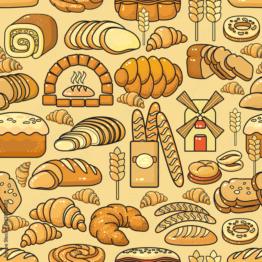 Vector seamless pattern of hand drawn line art bakery icon. Stock ...