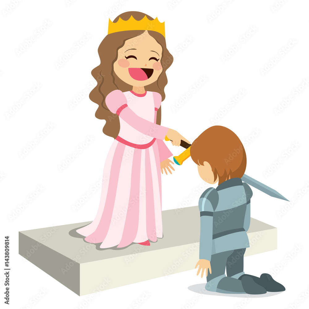 Cute happy smiling queen on knighting ceremony honoring knight Stock ...