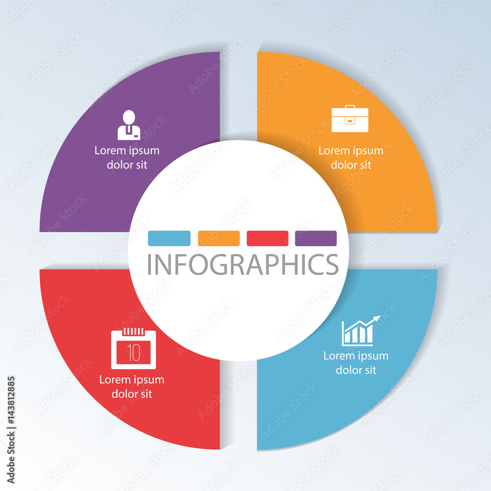 Circular infographics of 4 steps, segments for annual reports, charts ...