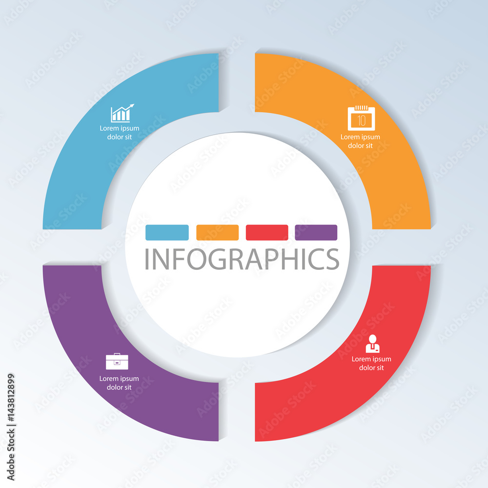 Circular infographics of 4 steps, segments for annual reports, charts ...