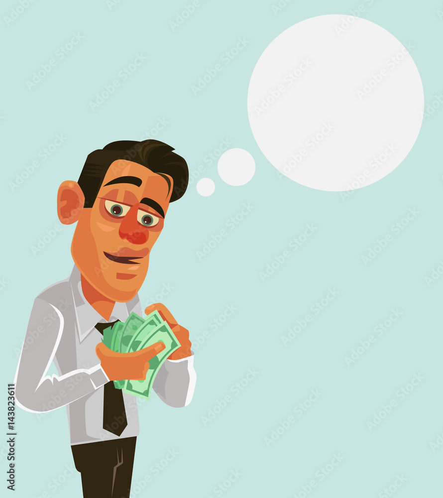 Businessman office worker man character counting salary money. Vector ...