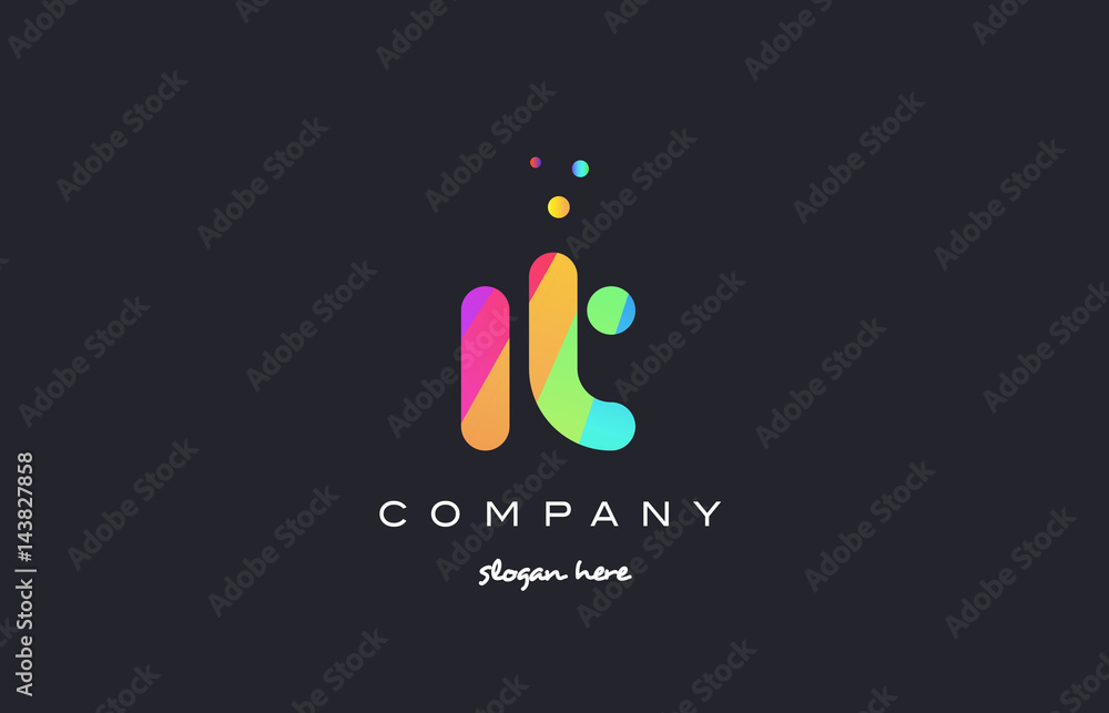 it i t colored rainbow creative colors alphabet letter logo icon Stock ...