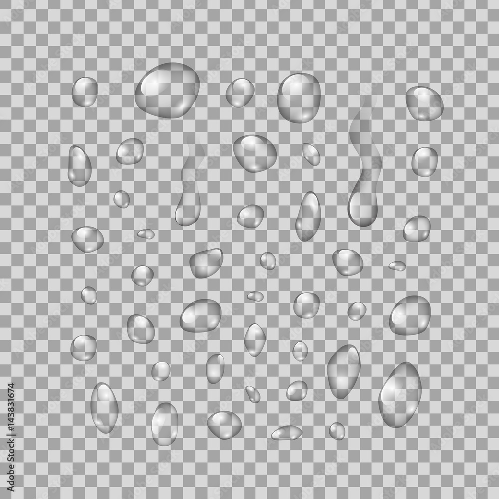 Vector set of realistic water droplets on the transparent background ...
