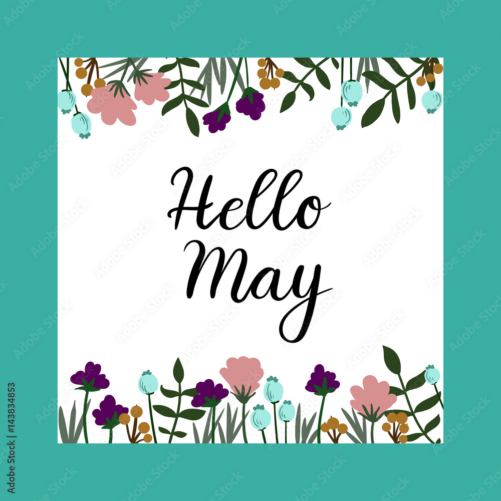 Hello May hand lettering inscription. Spring greeting card, postcard ...
