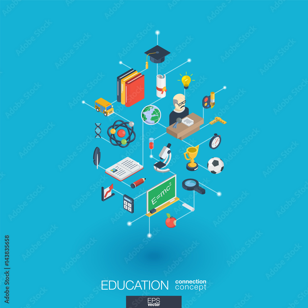 Education integrated 3d web icons. Digital network isometric interact ...
