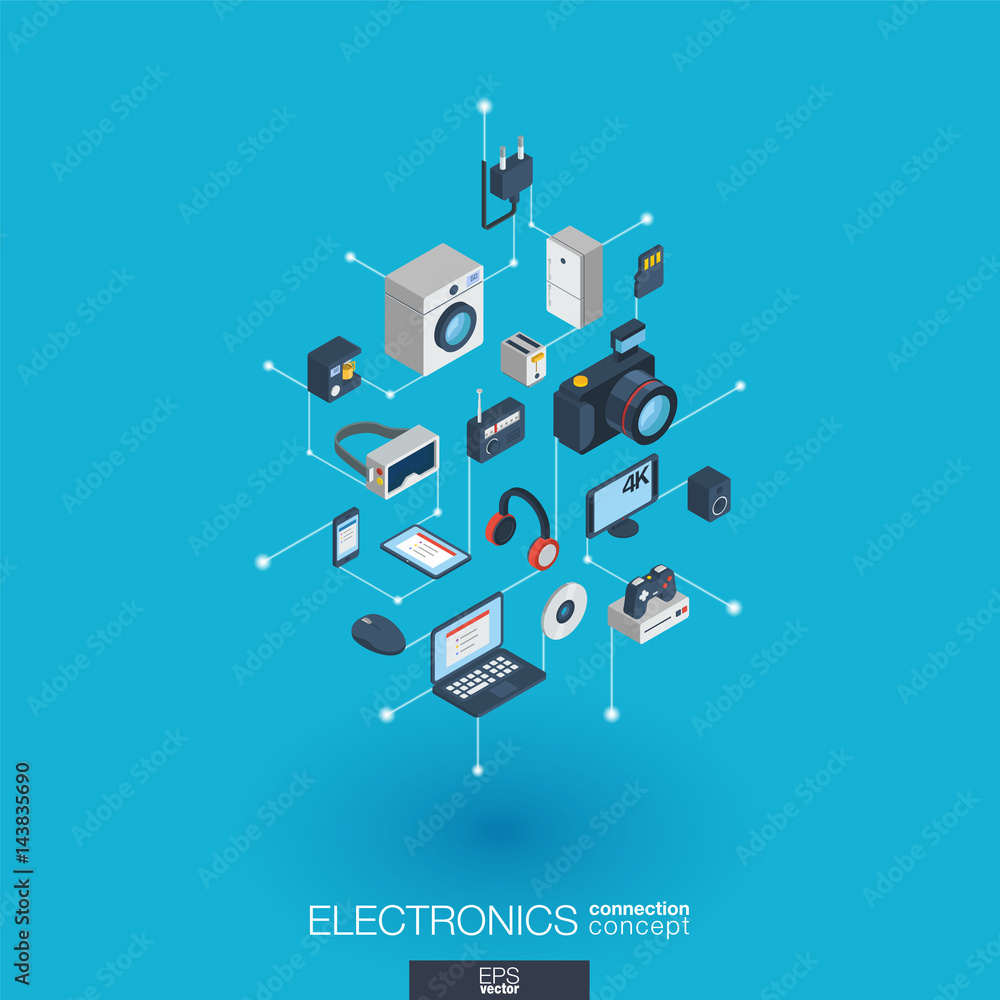 Electronics integrated 3d web icons. Digital network isometric interact ...