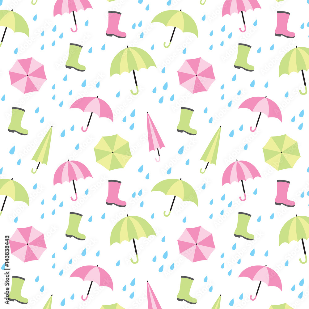 Vector illustration of seamless pattern background with umbrella, rain ...