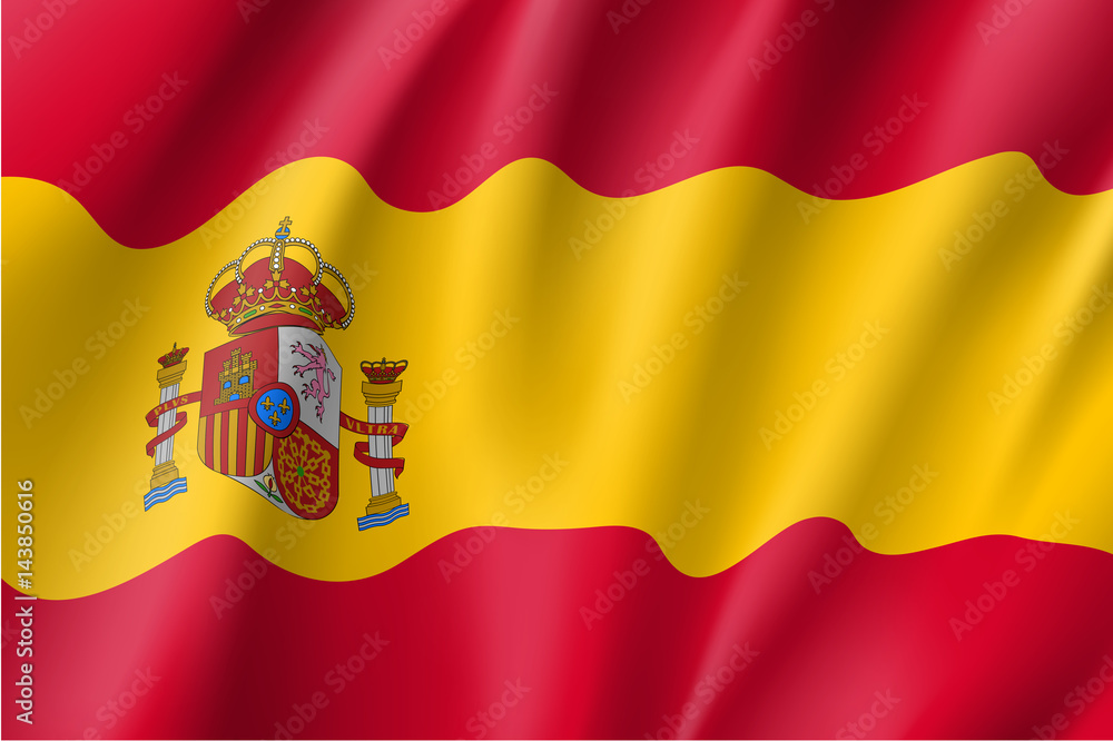 Flag of Spain country with Coat of Arms. Patriotic sign in official ...