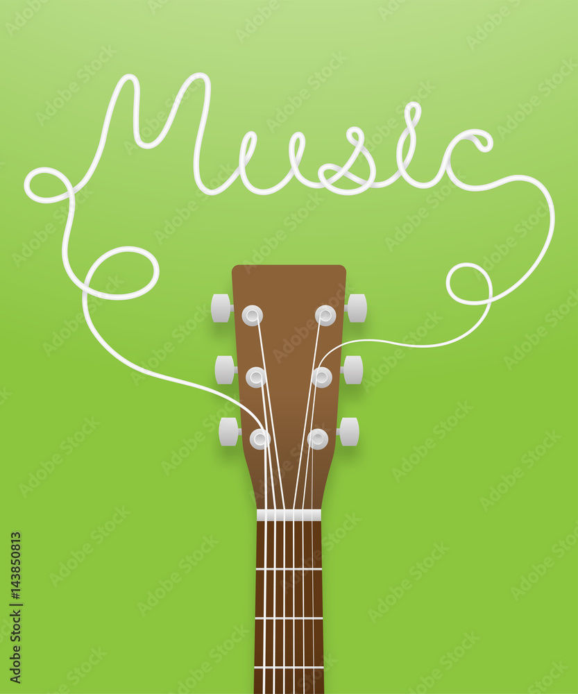 Guitar brown color and music text made from guitar strings illustration ...