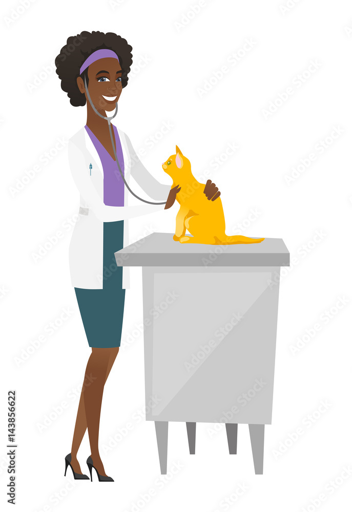 Veterinarian examining cat vector illustration. Stock Vector | Adobe Stock