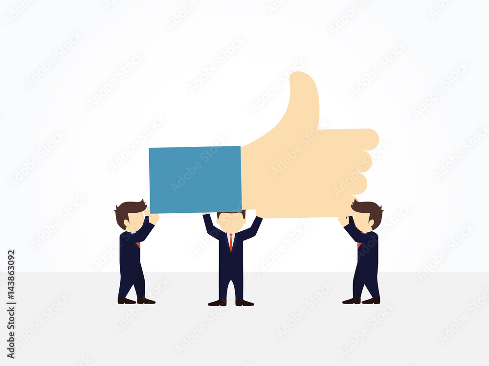 Cartoon working little people with like signs. Vector illustration for ...