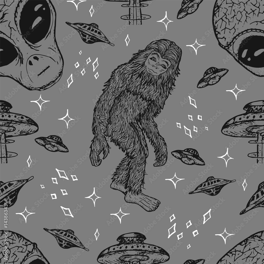 Seamless background with alien and UFO concept. Vector illustration ...