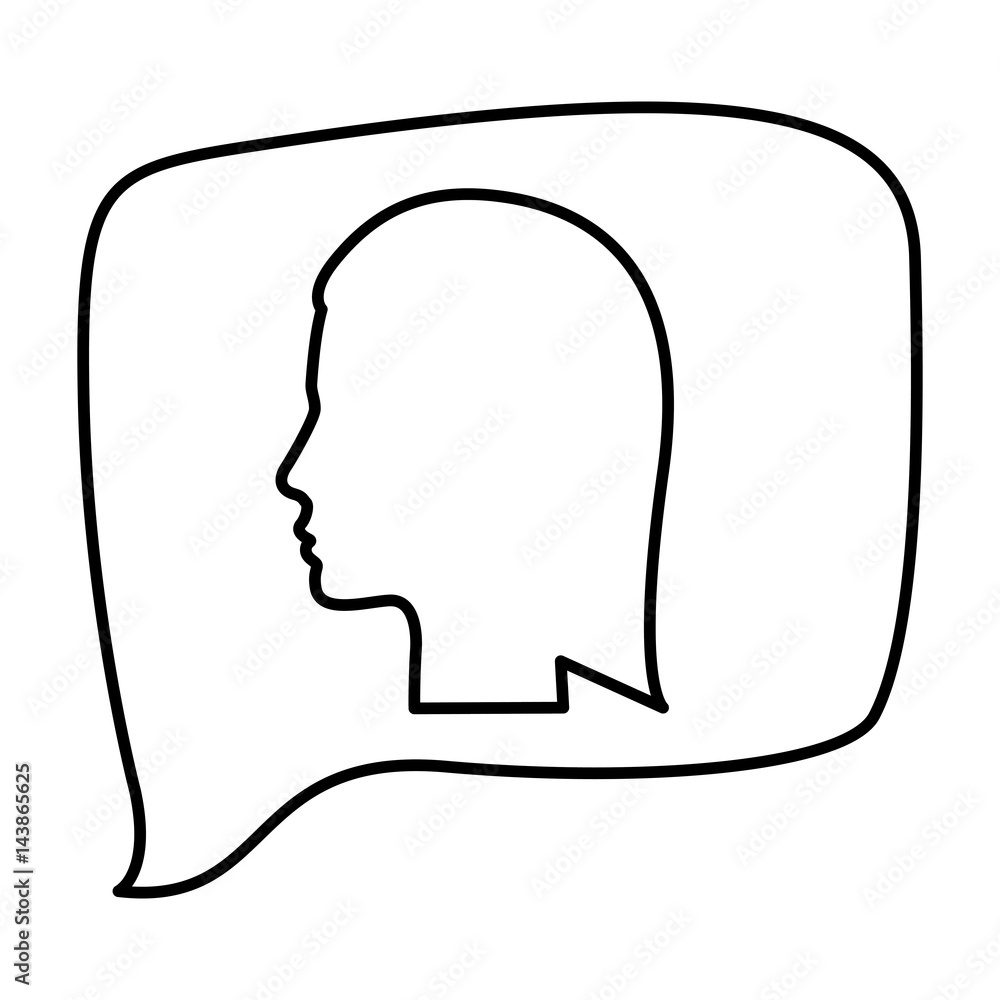 silhouette relief rectangular speech with silhouette female head vector ...