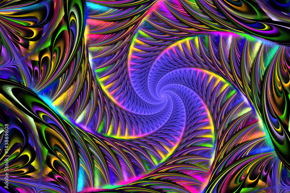 Abstract colorful fractal spiral. Fantasy design in yellow, pink ...