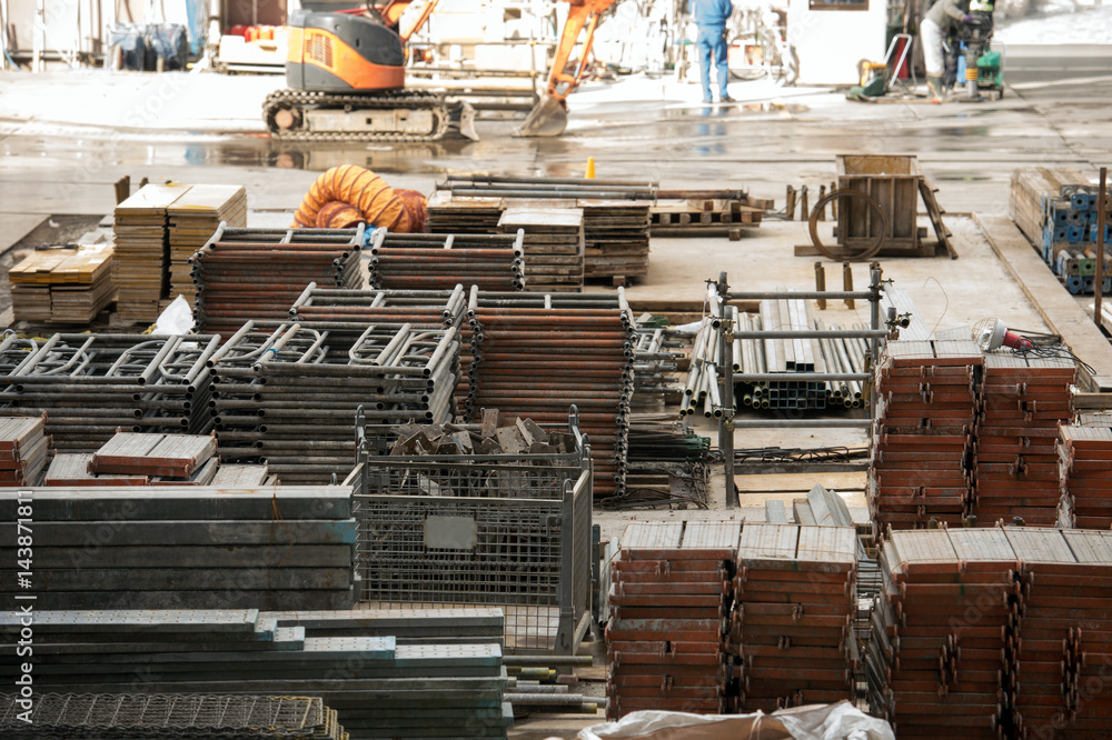 Construction site, Scaffolding material storage space Stock Photo ...