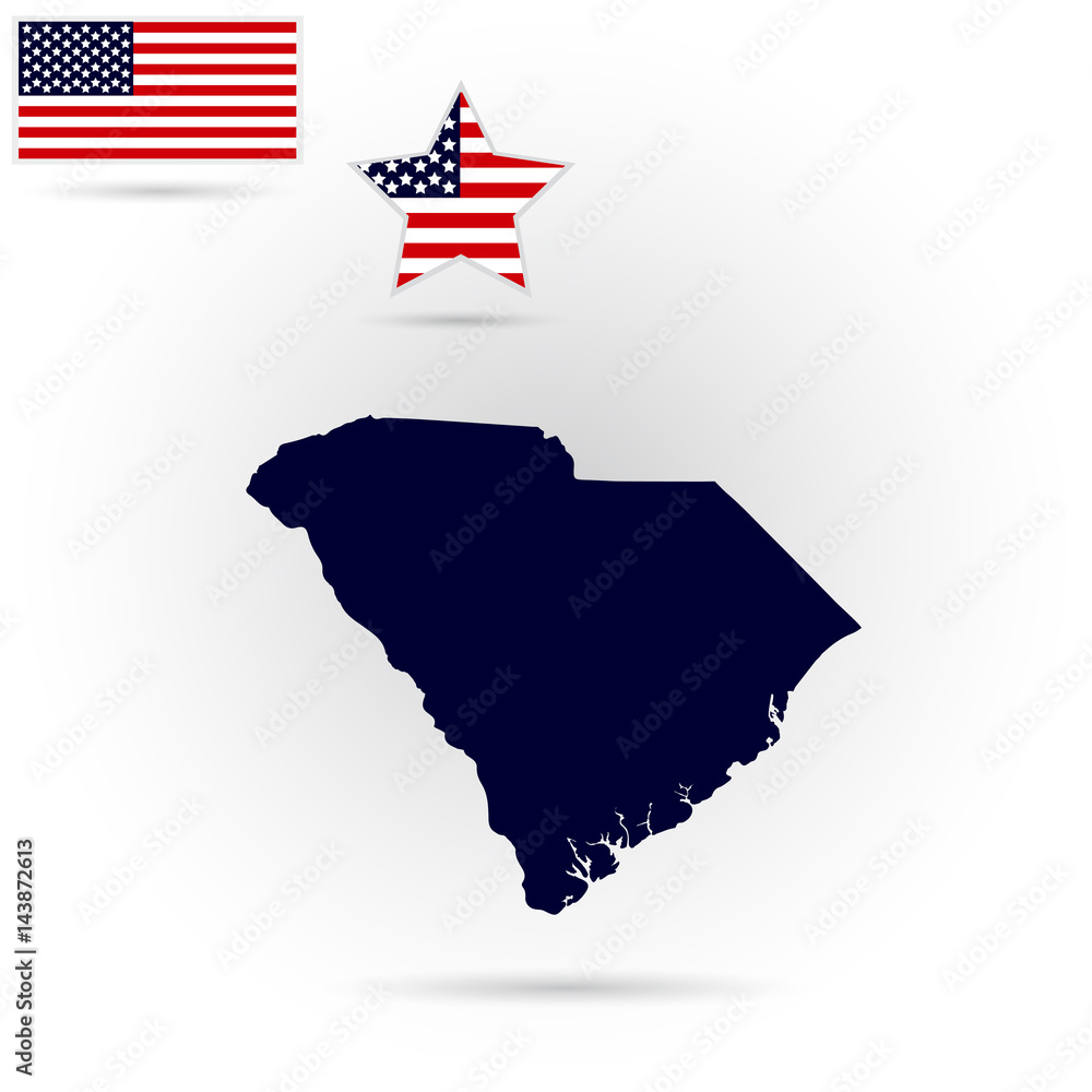 Map of the U.S. state of South Carolina. American flag, star Stock ...