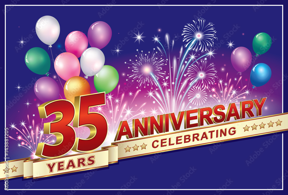 Happy birthday 35 years / Anniversary card with multicoloured balloons ...