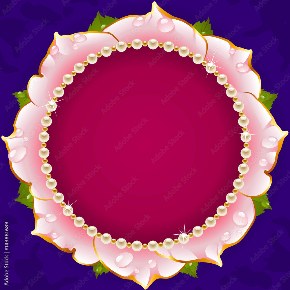 Pink Floral Circle Frame. Flower of Rose and Pearl Border Isolated on ...