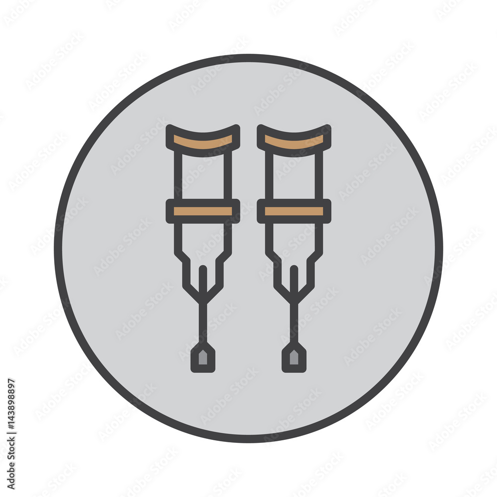 Crutches filled outline icon, round colorful vector sign, circular flat pictogram. Symbol, logo ...