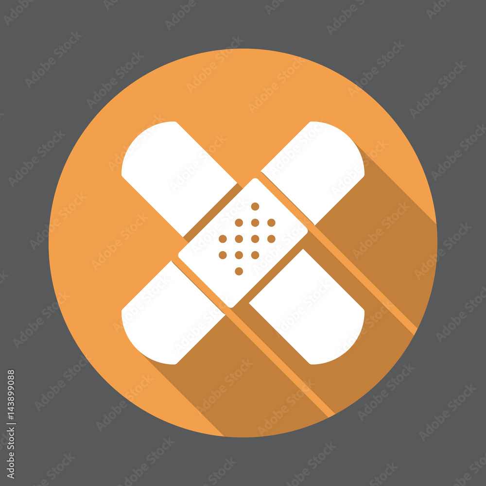 Band aid, adhesive bandage flat icon. Round colorful button, circular ...