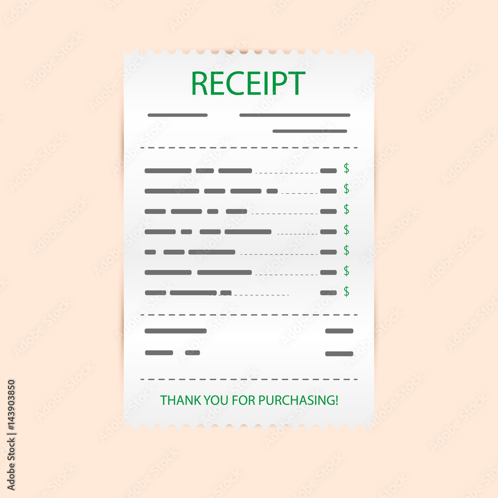 Flat Paper check, reciepts and financial-check isolated. isolated ...