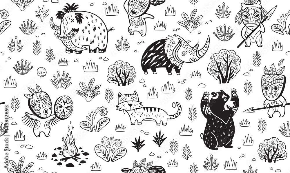 Stone Age vector pattern in outline Stock Vector | Adobe Stock