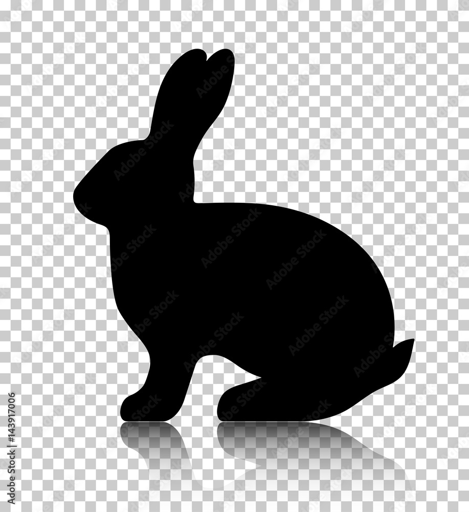 Black side silhouette of a rabbit with reflection isolated on ...