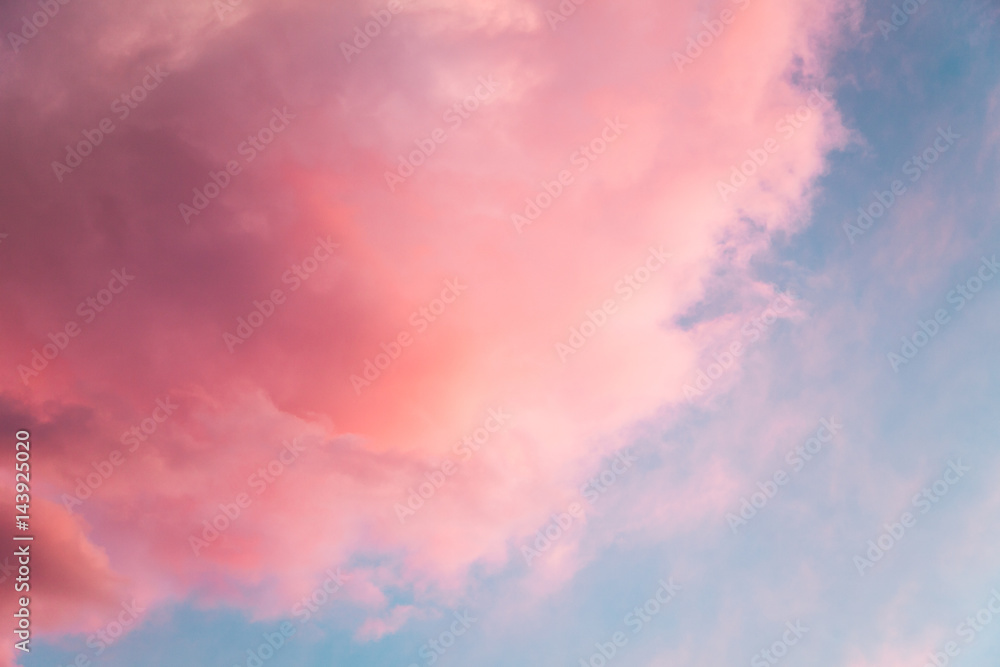 Beautiful sky background with pink fluffy colored cloud looks like ...