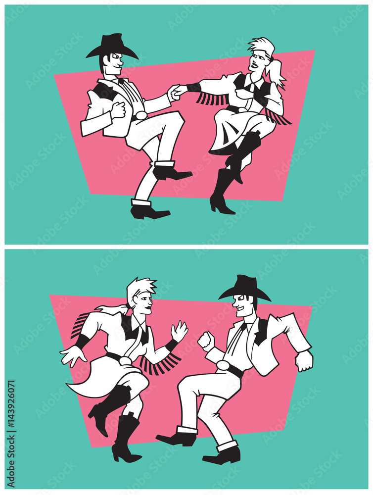 Country Dancers Vector Design. Set of two illustrations of a pair of ...