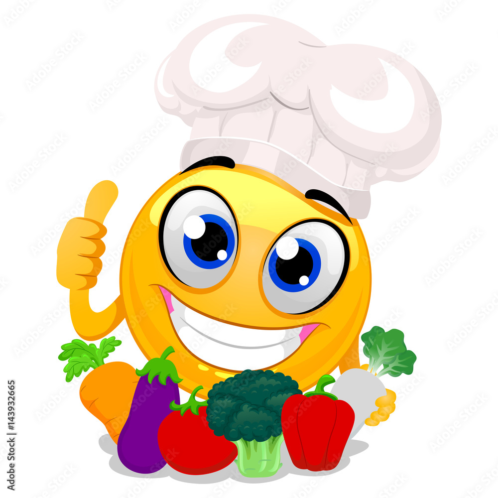 Vector Illustration of Smiley Emoticon wearing Chef Hat holding ...