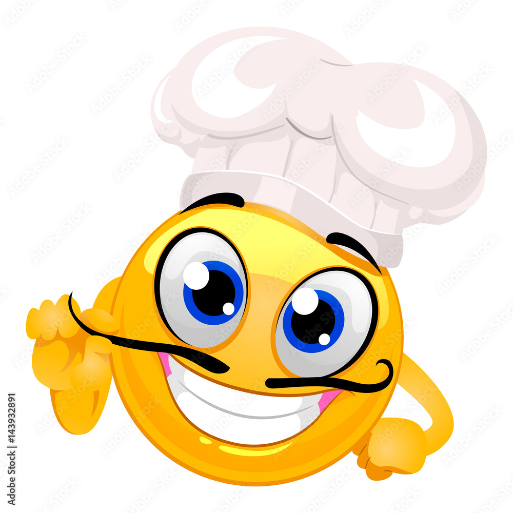 Vector Illustration of Smiley Emoticon as Chef with Mustache Stock ...