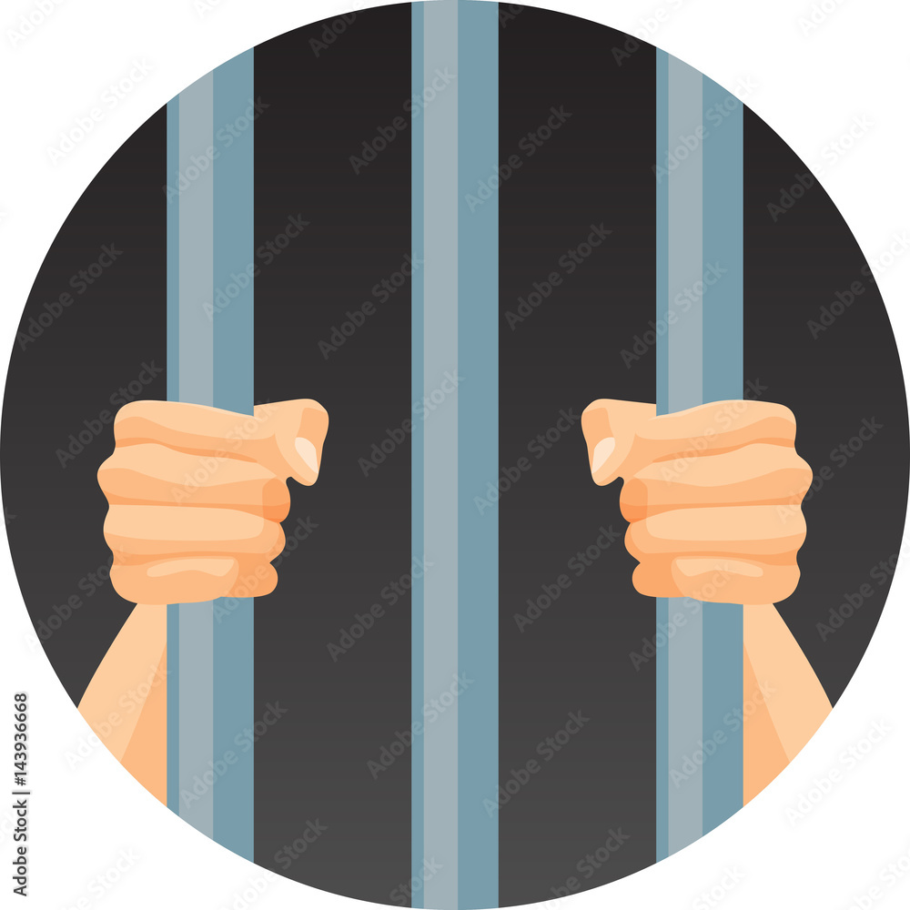 Human hands behind bars in round circle isolated on white Stock Vector ...