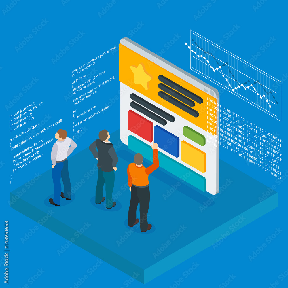 Banner in a flat 3d isometric style. Optimization of websites. People ...