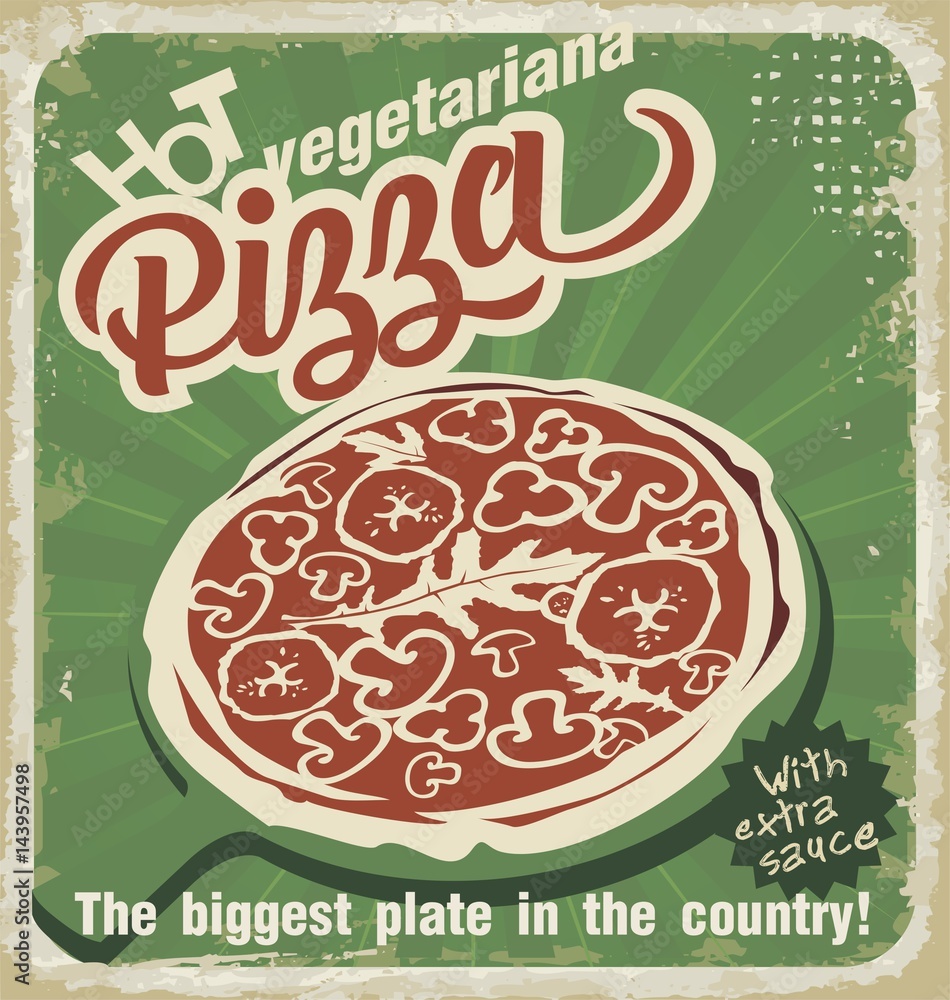 Retro pizza sign, background, template pizza box design. Retro pizzeria ...
