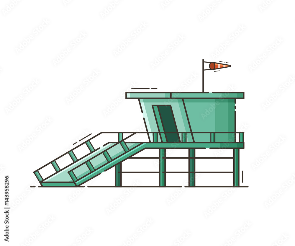 Wooden lifeguard house in flat design. Retro life guard tower isolated ...