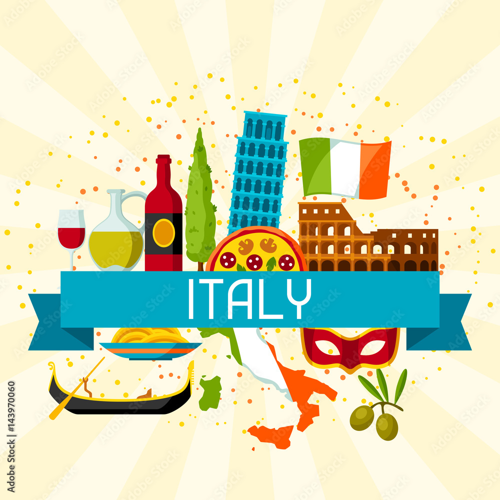 Italy background design. Italian symbols and objects Stock Vector ...