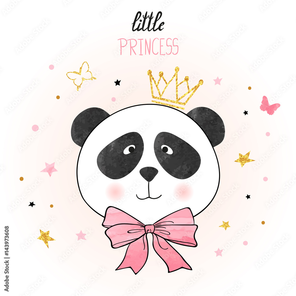 Cute cartoon panda princess vector illustration for kids design. vector ...