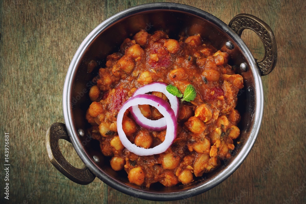 Channa Masala / Chole -Indian Curry with Chickpeas served in a Kadai ...